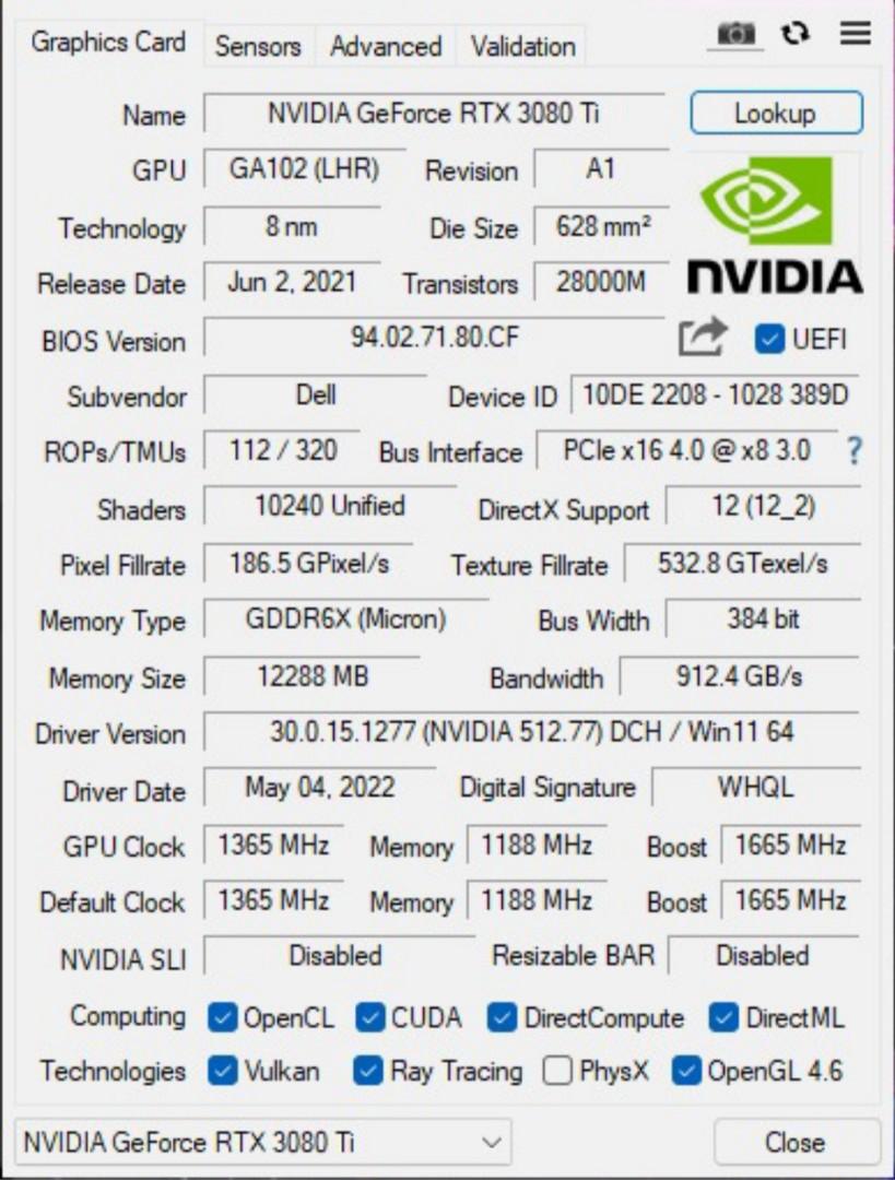 Dell Nvidia GeForce RTX 3080Ti 12GB GDDR6X GPU, Computers & Tech, Parts & Accessories, Computer ...