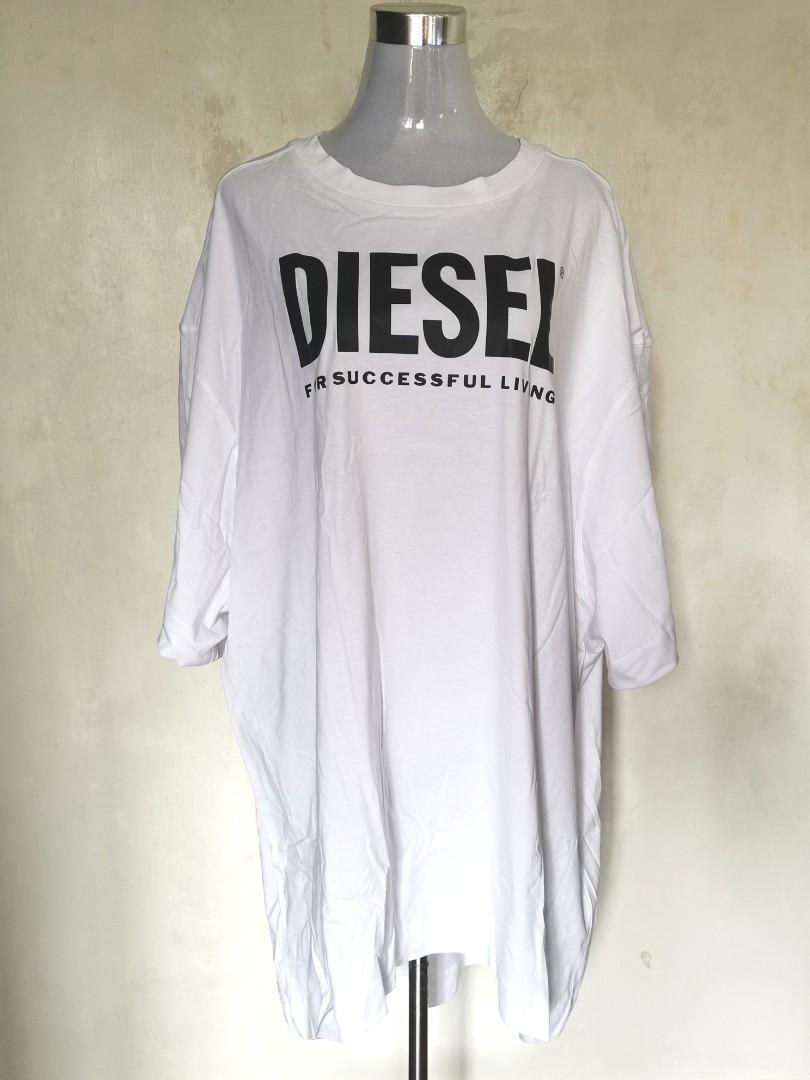 DIESEL Ecologo White Oversized Jersey Shirt Dress, Women's Fashion ...