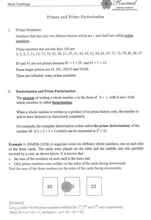 E2K Math Challenge Notes and Worksheets/ P6 Primary 6 / PSLE / Math ...