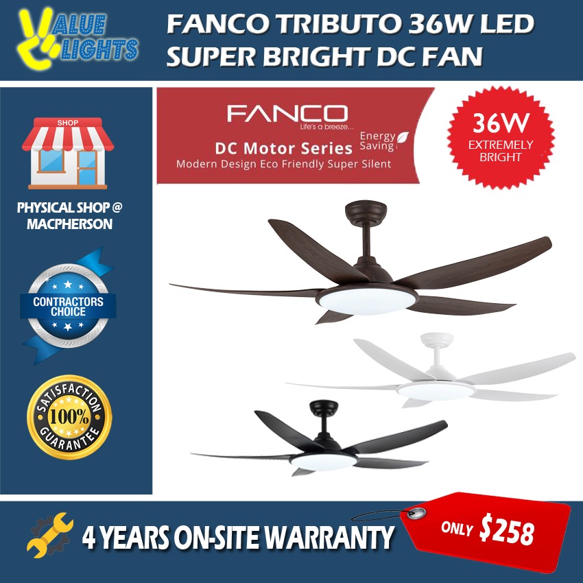 Fanco Tributo 36W LED Extremely Bright Tri-Tone DC Ceiling Fan 46" 56 ...