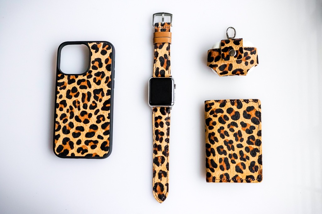 Genuine Calf Tiger Print Leather Combo 4 items: iPhone 14, 14 Plus, 14 ...