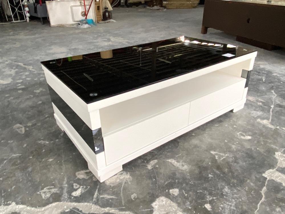 Glass Top Coffee Table White & Black Colour / Meja Kopi Kaca Atas Warna ...