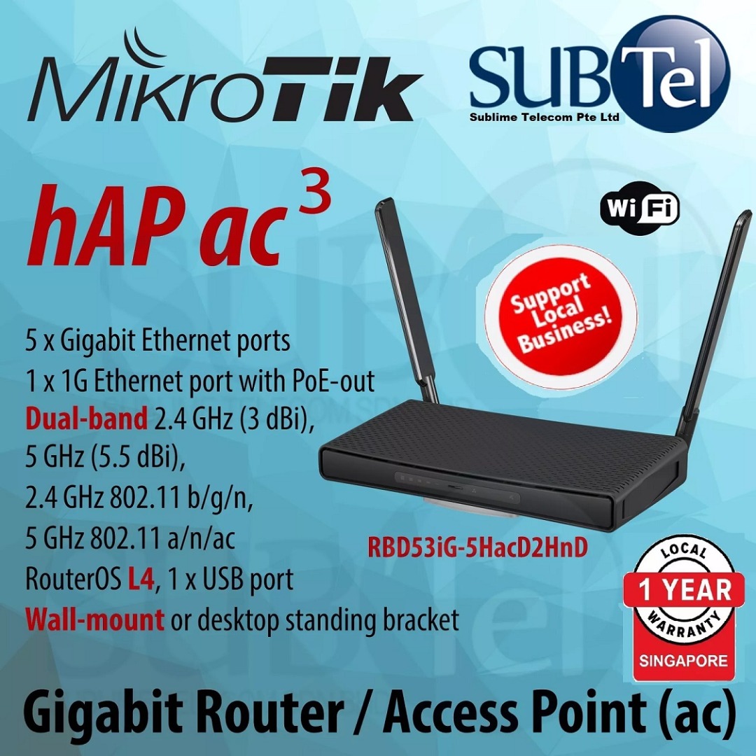 hAP ac3 RBD53iG-5HacD2HnD Mikrotik Gigabit WiFi Router Access Point ac ...