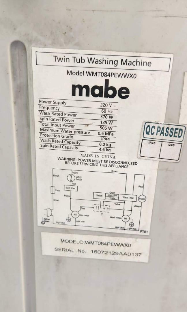 Mabe Twin Tub Washing Machine, TV & Home Appliances, Washing Machines ...