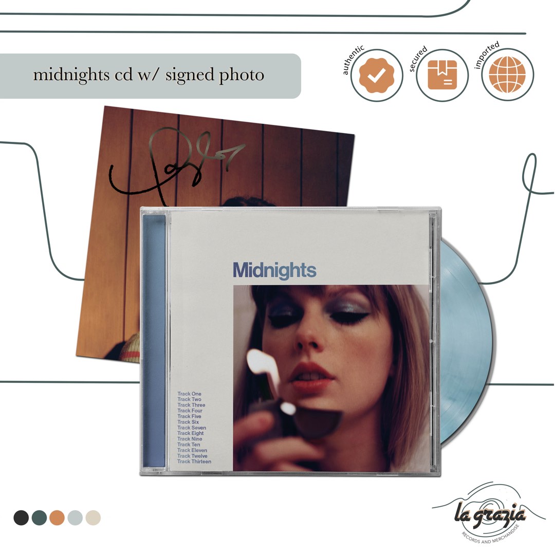 Midnights CD w/ signed photo by Taylor Swift, Hobbies & Toys, Music ...