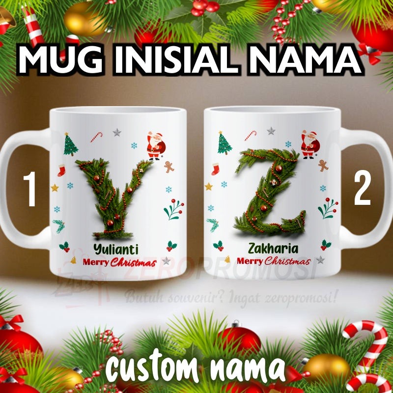 MUG NATAL INISIAL NAMA / MUG INISIAL NAMA CHRISTMAS / MUG HURUF / MUG ...