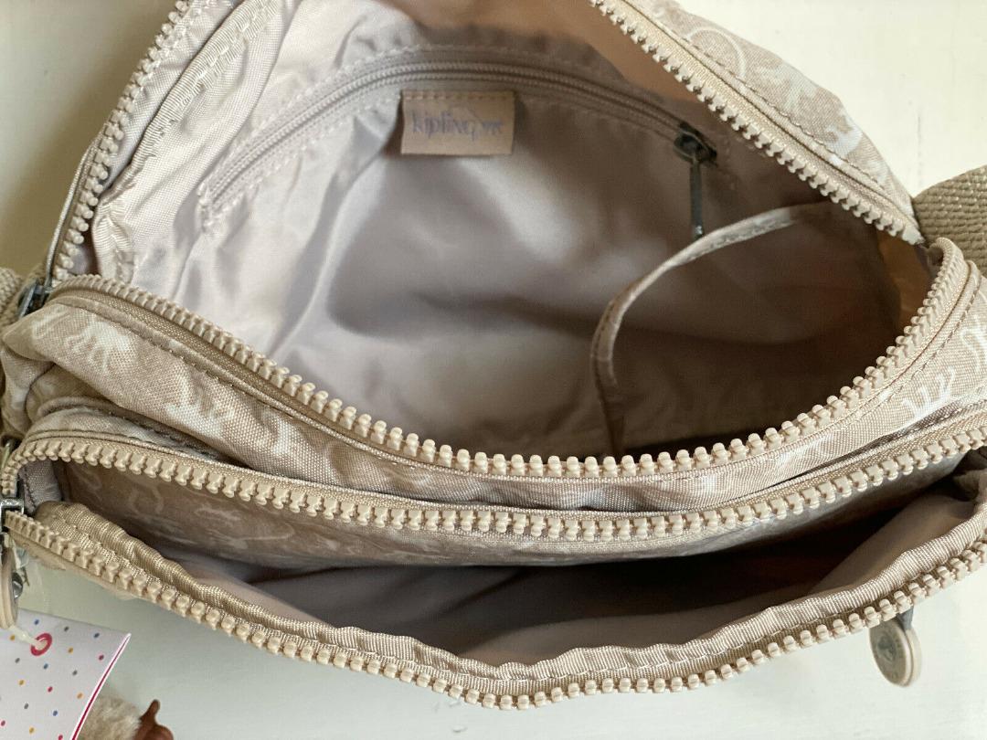 NEW! KIPLING DEENA PRINTED MONKEY MANIA BEIGE SLING CROSSBODY SHOULDER ...