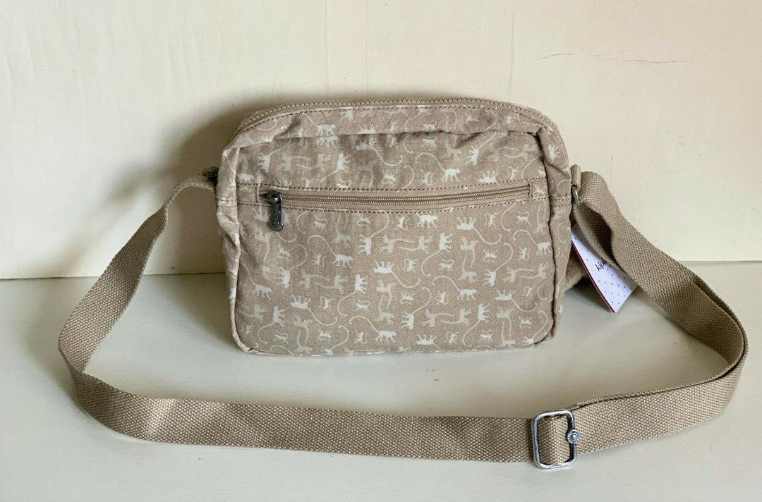NEW! KIPLING DEENA PRINTED MONKEY MANIA BEIGE SLING CROSSBODY SHOULDER ...