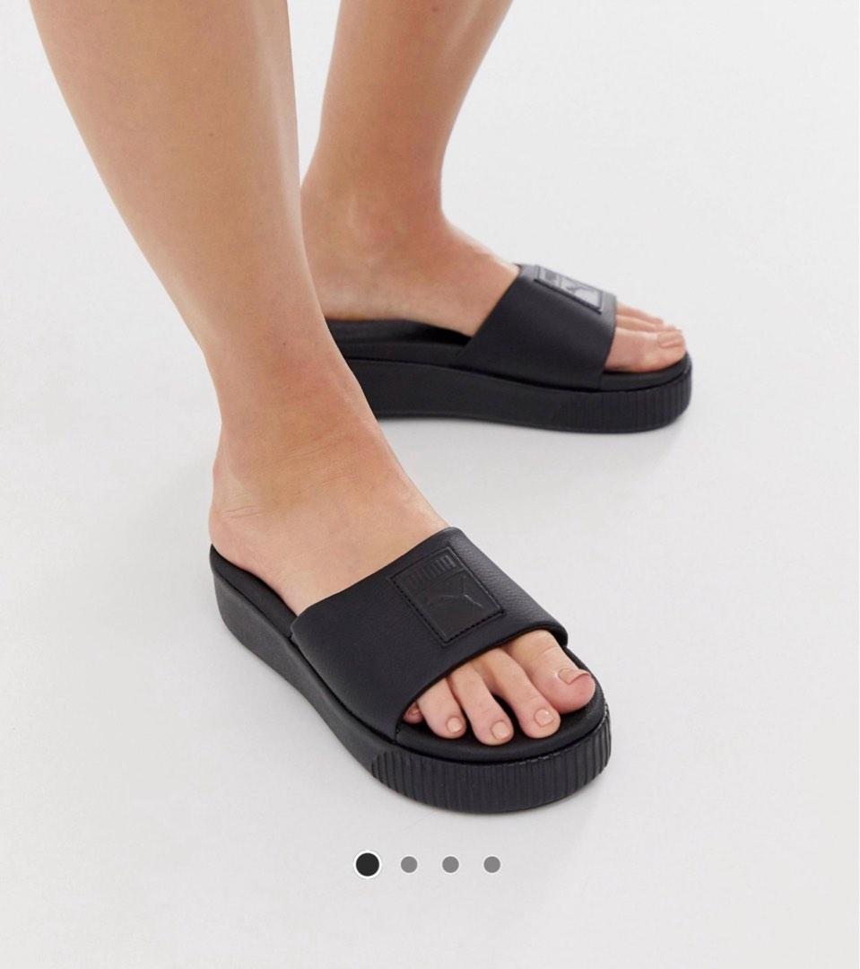 Puma Platform Sliders in Black, Women's Fashion, Footwear, Flipflops ...