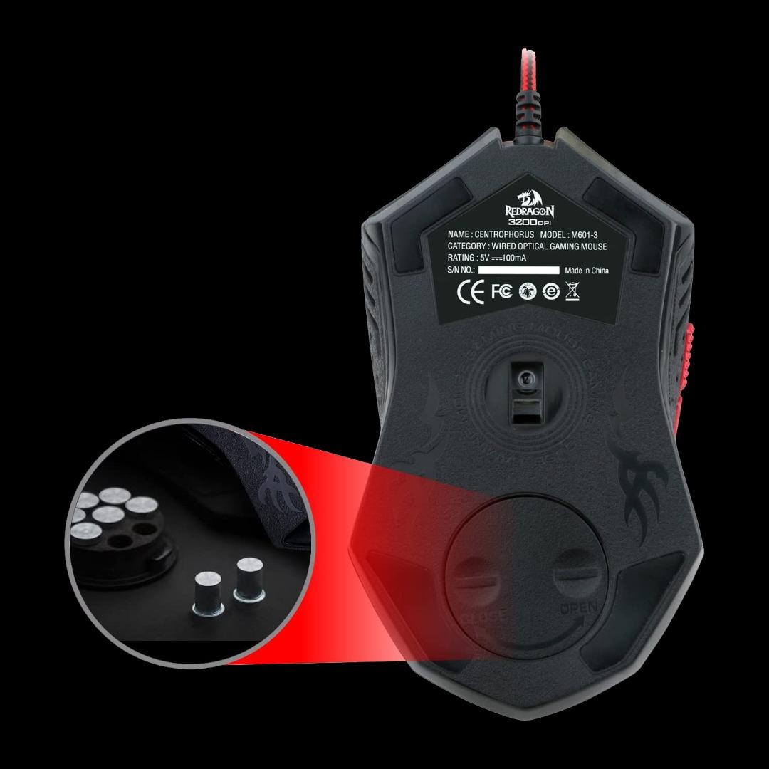 REDRAGON M601 GAMING MOUSE WIRED WITH RED LED, 3200 DPI 6 BUTTONS ERGONOMIC CENTROPHORUS GAMING ...