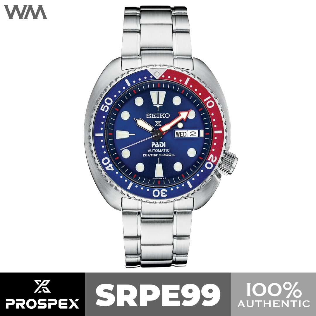 Seiko Prospex PADI Pepsi Turtle Stainless Steel Automatic Watch SRPE99 ...