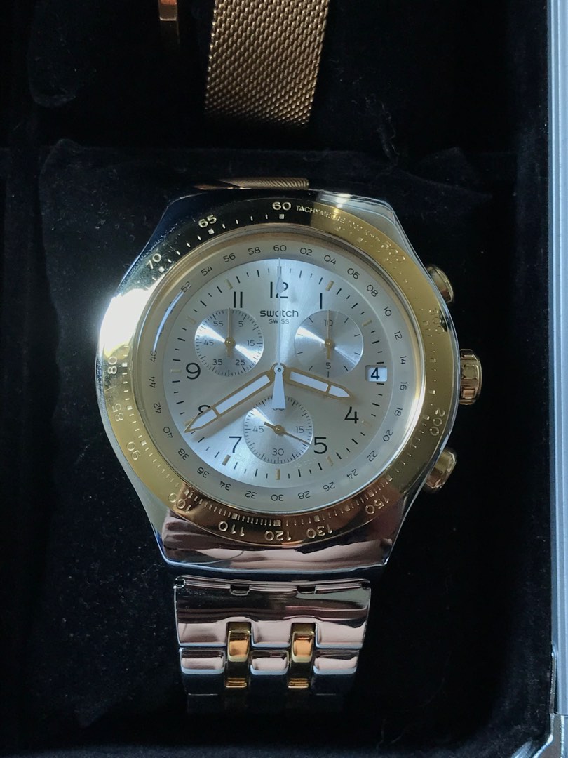 Swatch irony gold chronograph, Luxury, Watches on Carousell