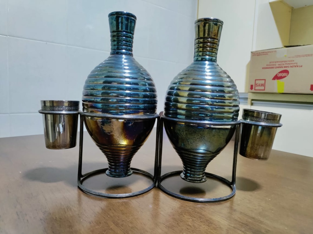 Vintage Solid Metal Bottle with Holder & Cup / Botol Logam Pepejal ...