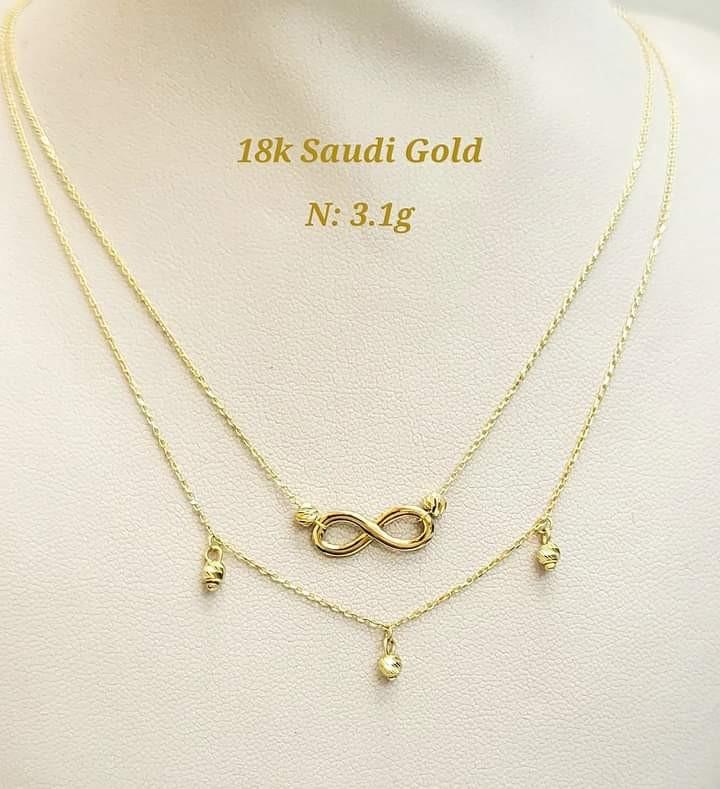 18k Saudi Gold Necklace Two layered style Infinite with Tear drop shape ...