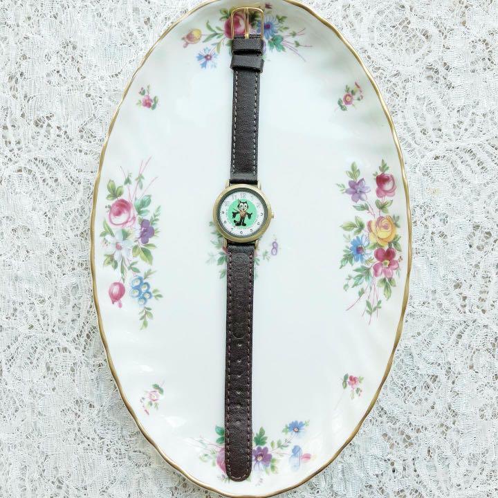 1989年 felix the cat vintage watch (連原裝鐵盒）, 名牌, 手錶 - Carousell
