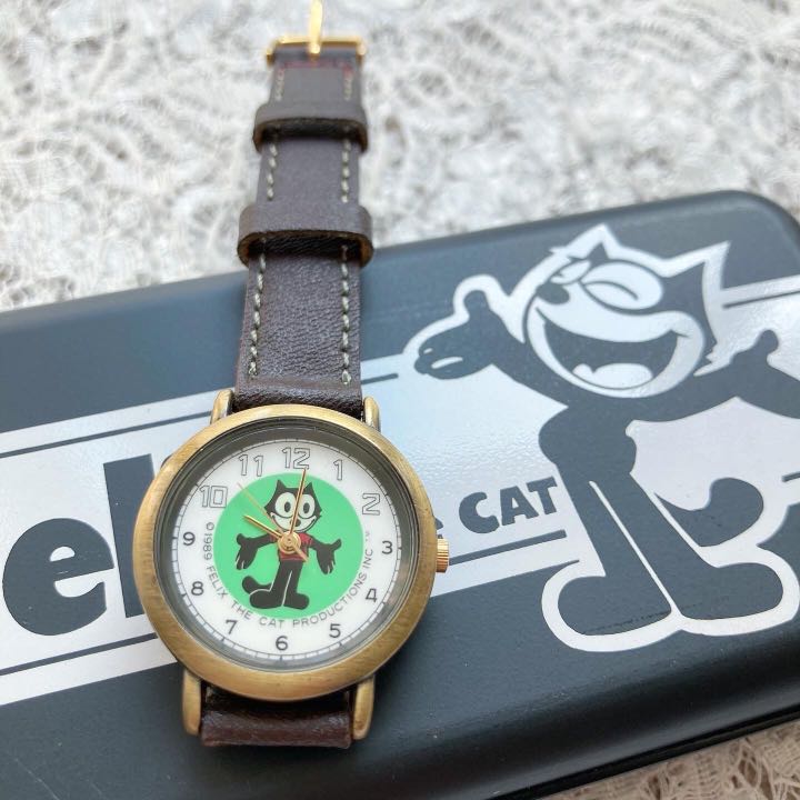 1989年 felix the cat vintage watch (連原裝鐵盒）, 名牌, 手錶 - Carousell