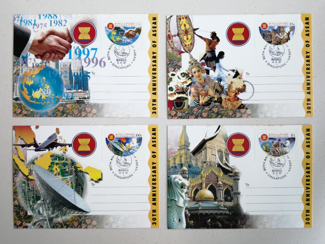 1997 ASEAN 30th Anniv CTO Maxicards (Tags: Singapore Maxi-Card Postcard ...