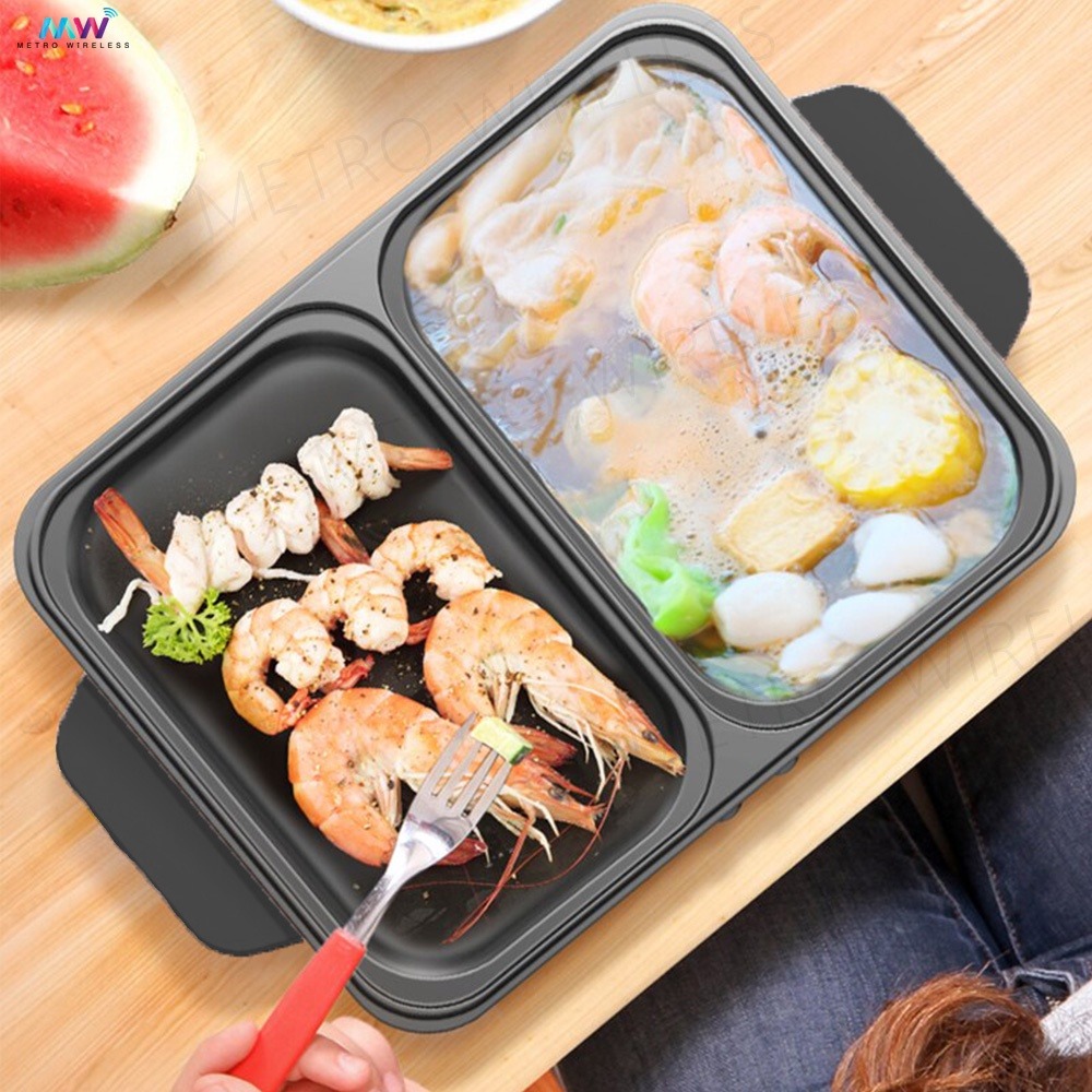 2 in 1 Electric Non stick Hotpot Grill Fry Stir-Fry Mini Portable ...