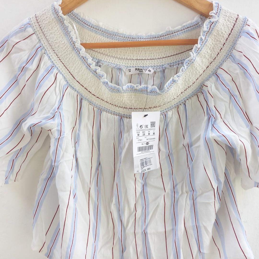 Blouse Sabrina Stripes Pull&Bear Woman Baru Asli Original, Fesyen Wanita, Pakaian Wanita, Atasan ...