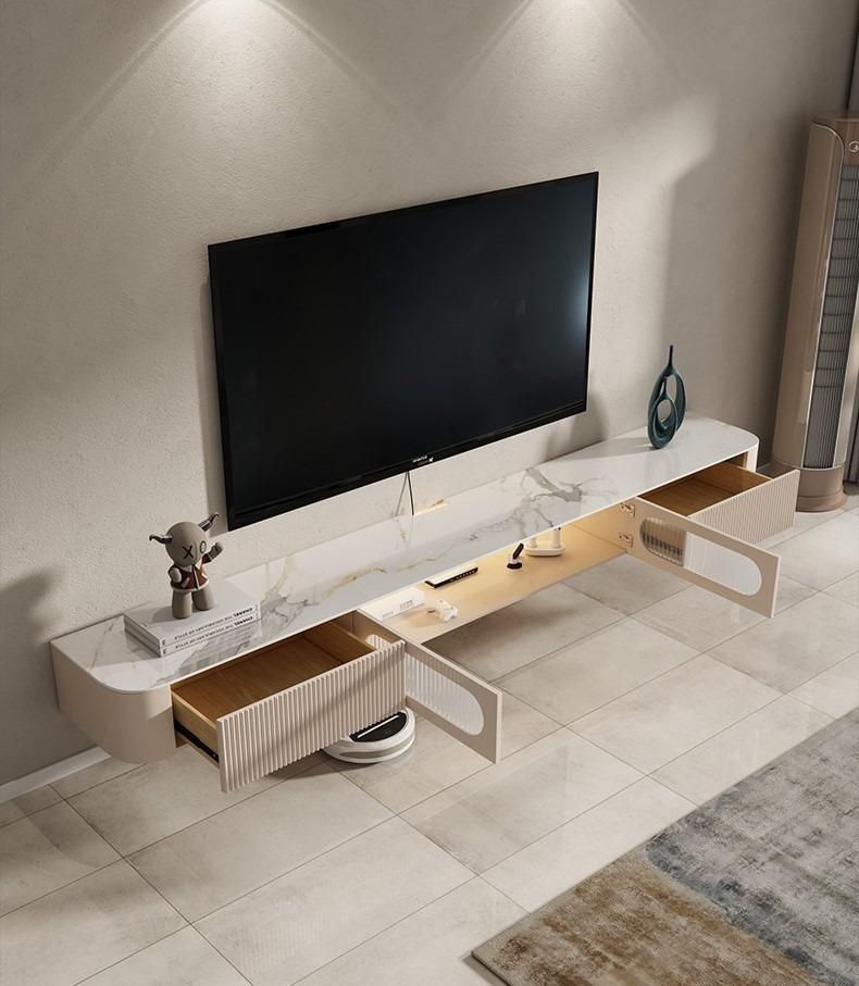 Cream Marble TV Console with Leaf Doors, Furniture & Home Living ...