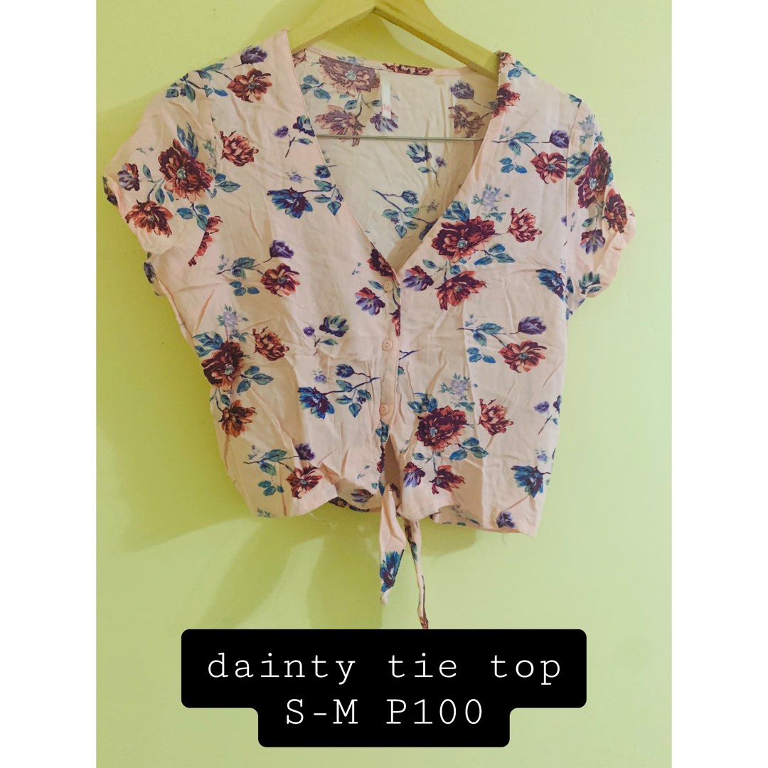 Dainty tie top, Women's Fashion, Tops, Blouses on Carousell