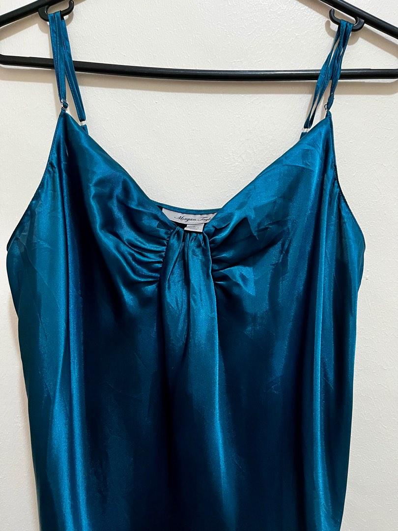 Emerald Blue Green Morgan Taylor Intimates Satin Maxi Dress, Women's ...