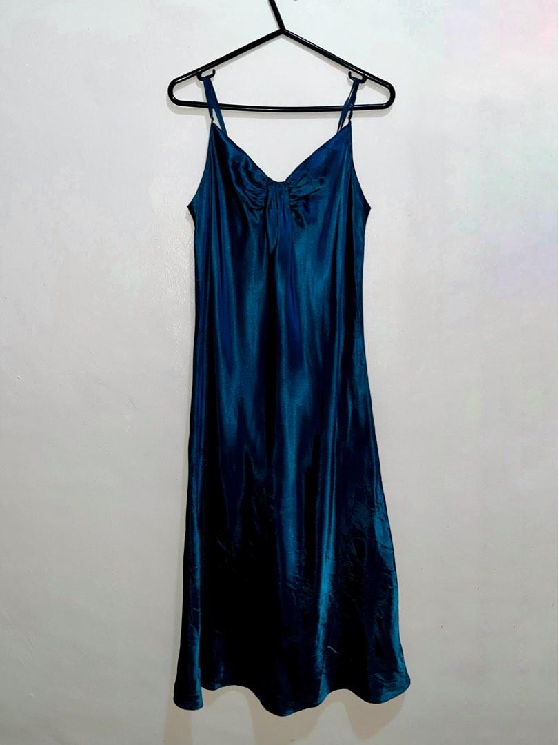 Emerald Blue Green Morgan Taylor Intimates Satin Maxi Dress, Women's ...