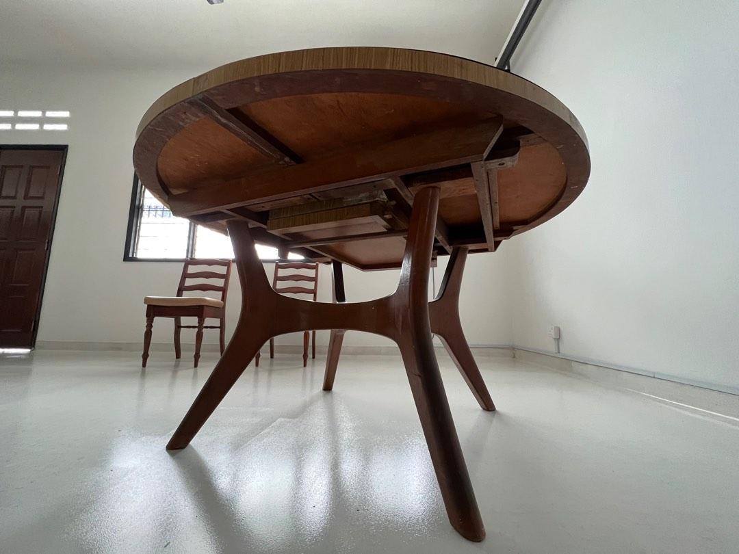 Expandable Wooden 4 Legged Round Dining Table, Furniture & Home Living ...