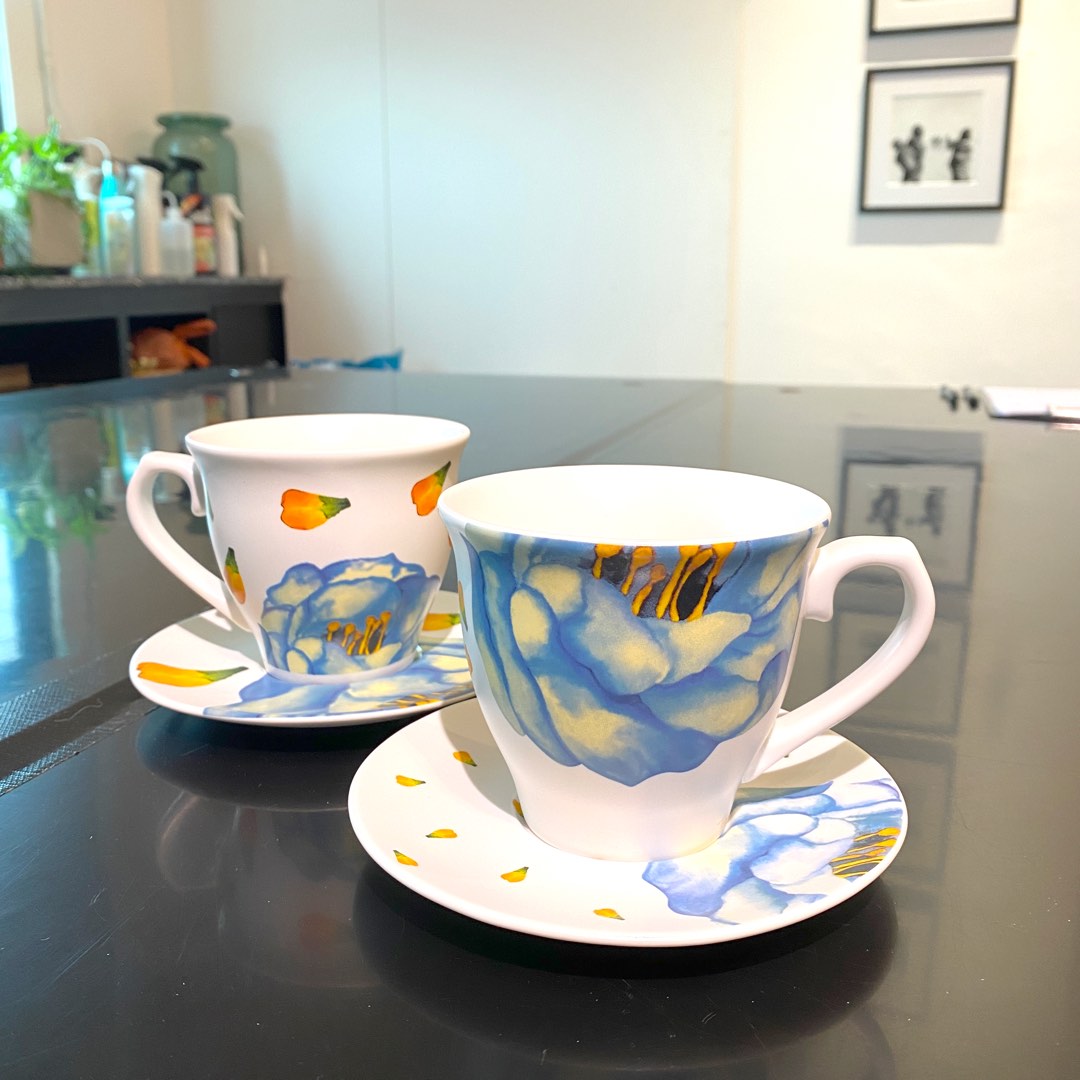 Exquisite Set of Dainty Floral Tea Cups and Saucer, Furniture & Home ...