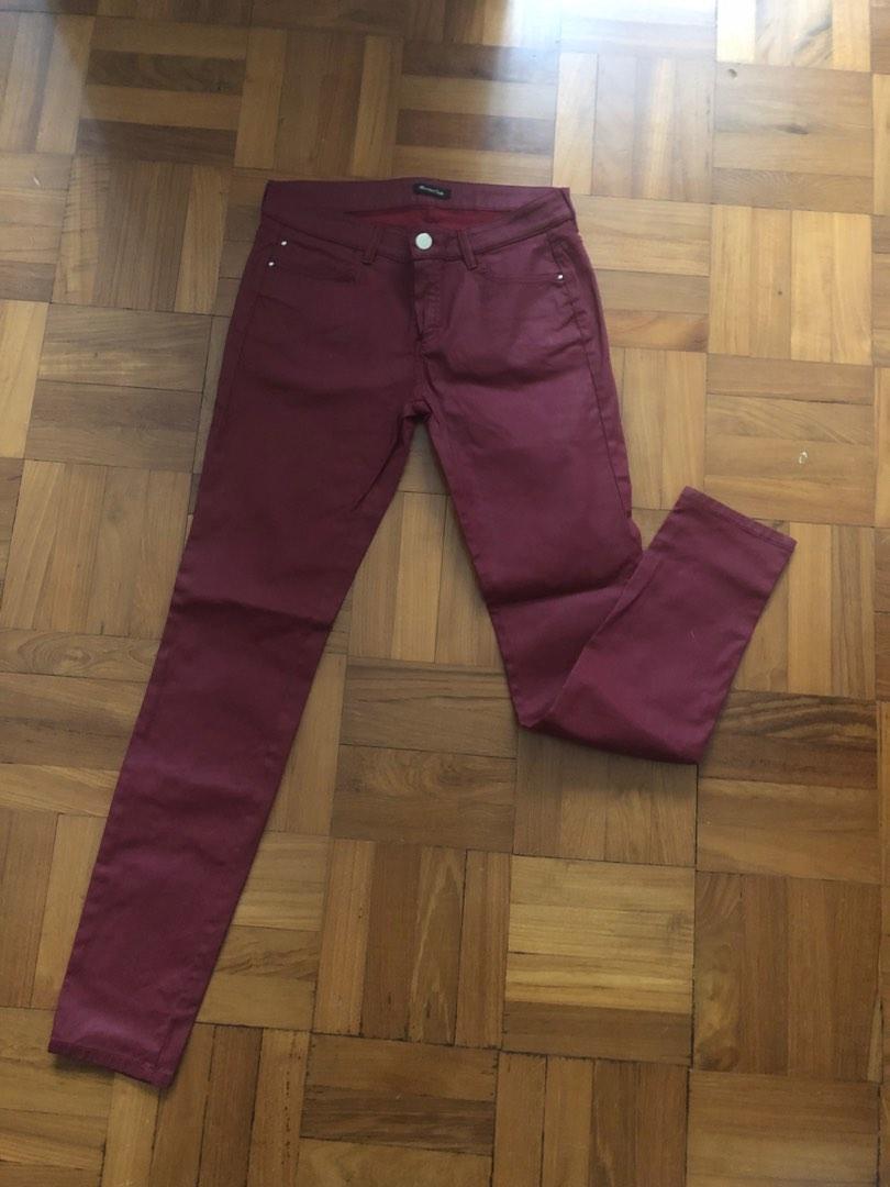 Faux leather pants dark red color, Women's Fashion, Bottoms, Jeans ...