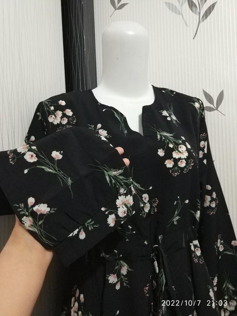 Floral Serut Midi Dress - LD : 104, PB : 90, Fesyen Wanita, Pakaian ...