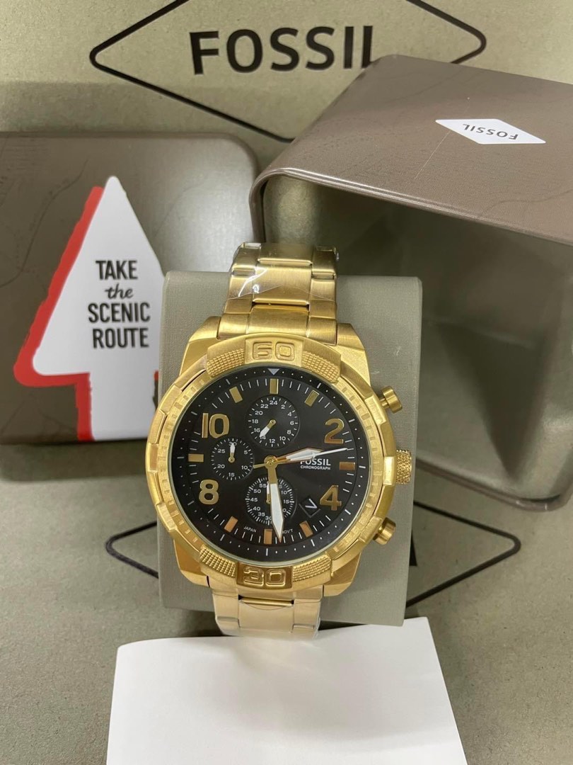 FOSSIL STEEL GOLD BLACK DIAL AUTHENTIC WATCH, Men's Fashion, Watches ...