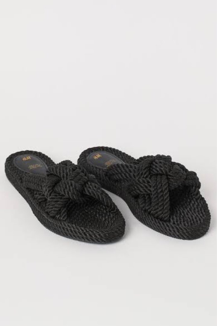 *SALE* H&M Black fabric rope twist slide platform sandals (from Php1 ...