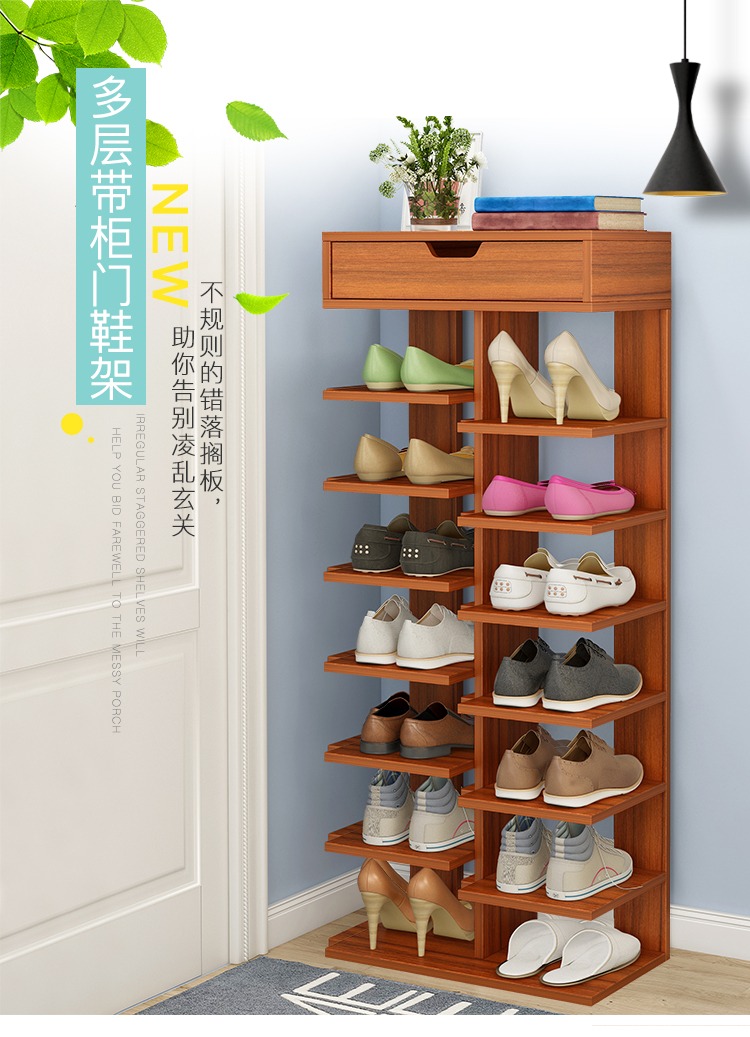 Multi-Functional Space-Saving Vertical Wooden Shoe Rack with Drawer ...