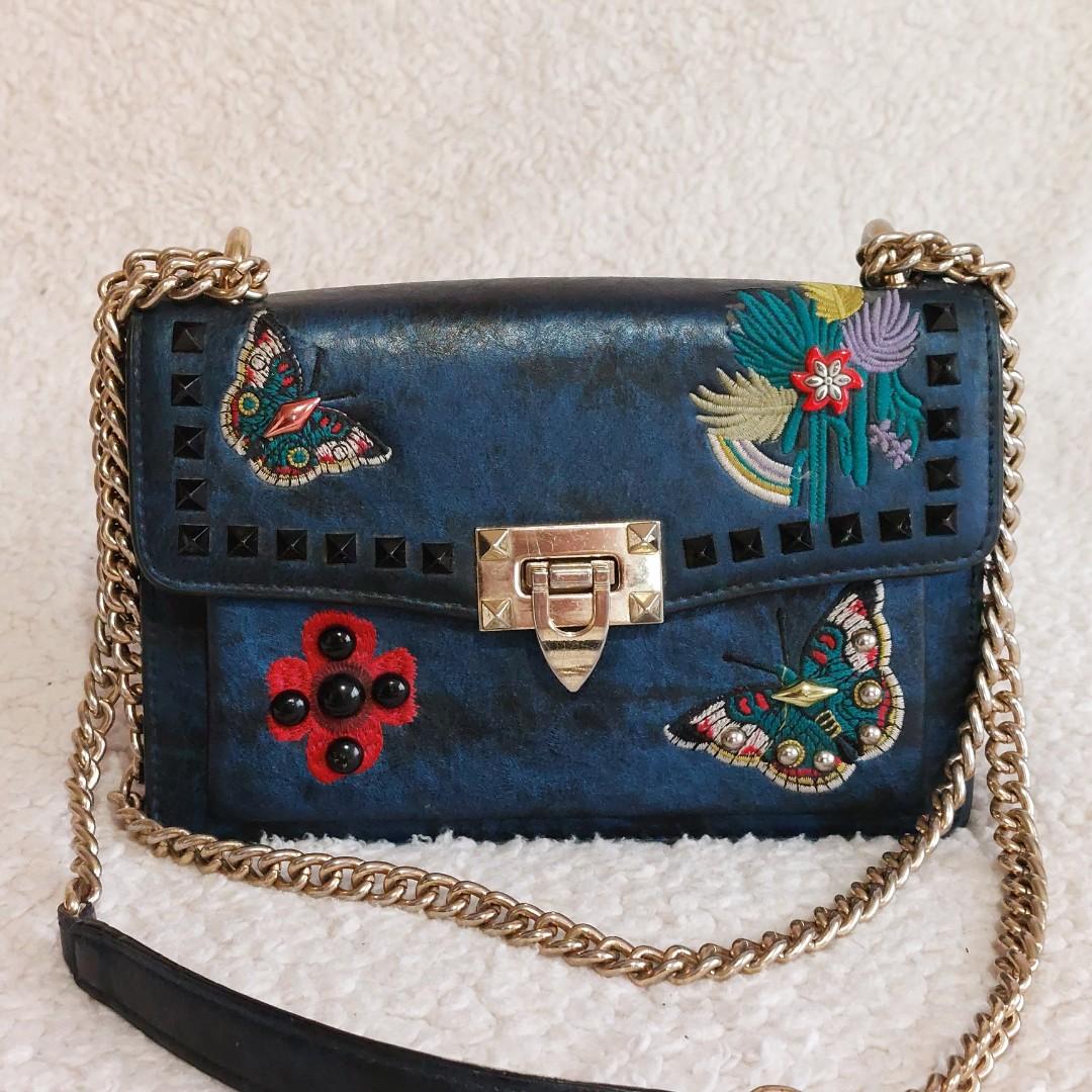 Navy Blue Butterfly Patch Sling Bag, Women's Fashion, Bags & Wallets ...