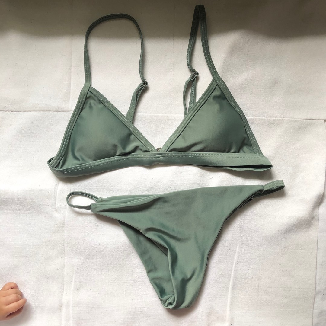 Olive green triangle bikini swimsuit, Women's Fashion, Swimwear ...