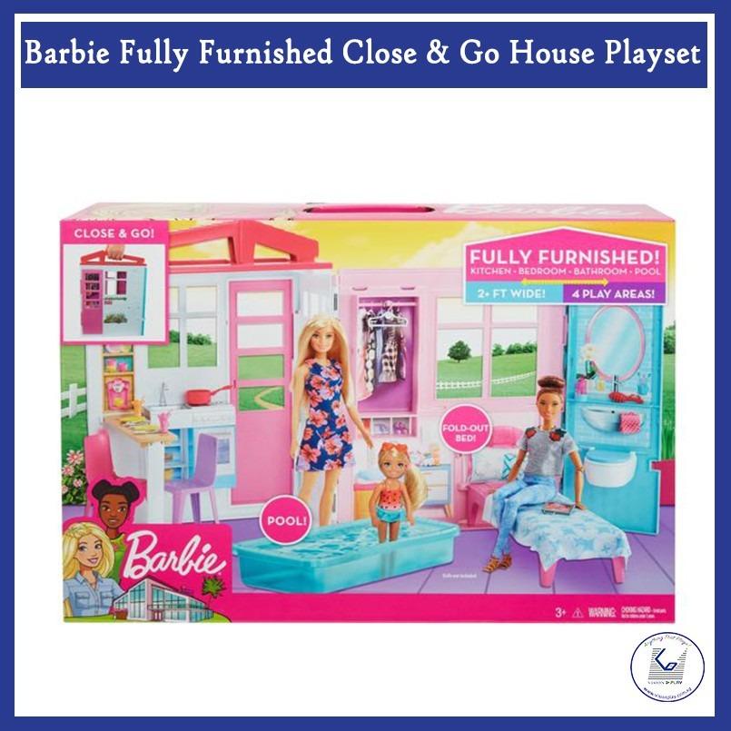 Original Mattel Barbie Dollhouse Portable 1-Story Playset with Pool ...