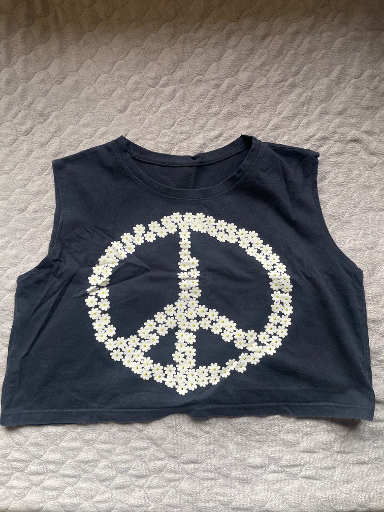 Peace sign navy blue crop top, Women's Fashion, Tops, Others Tops on ...