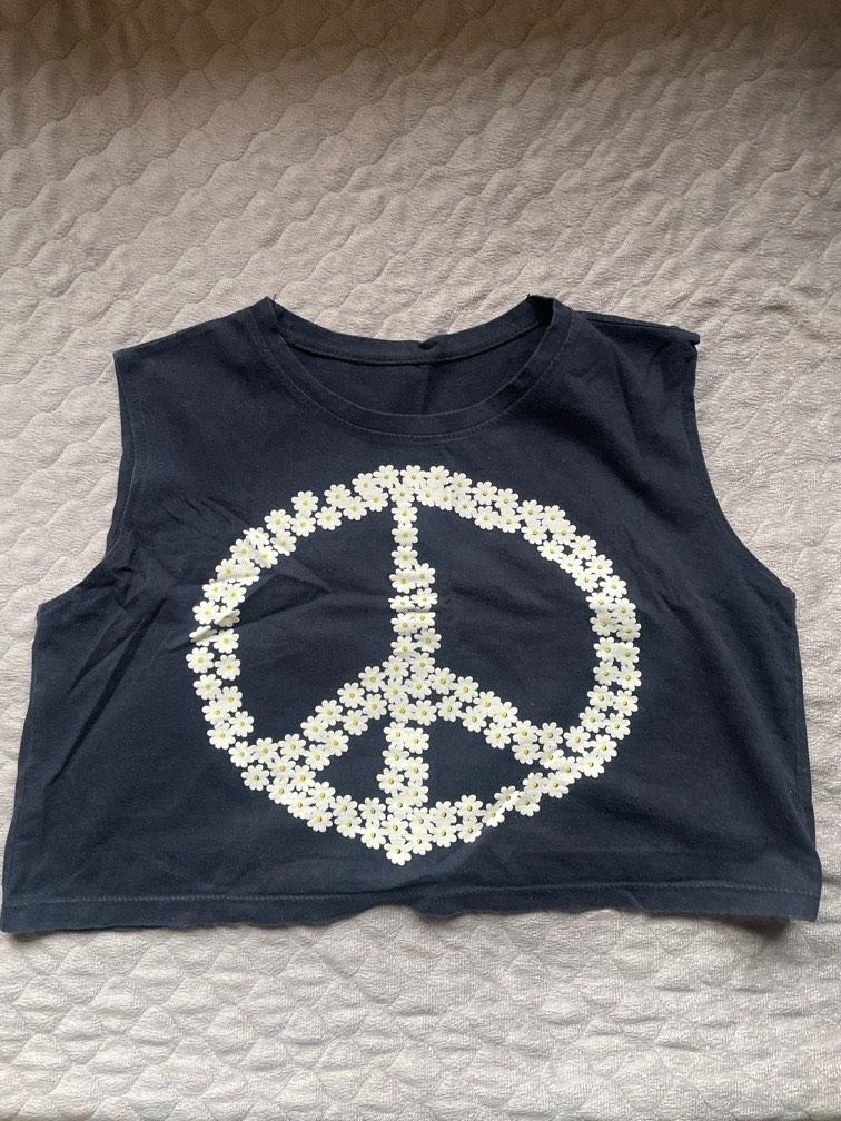 Peace sign navy blue crop top, Women's Fashion, Tops, Others Tops on ...