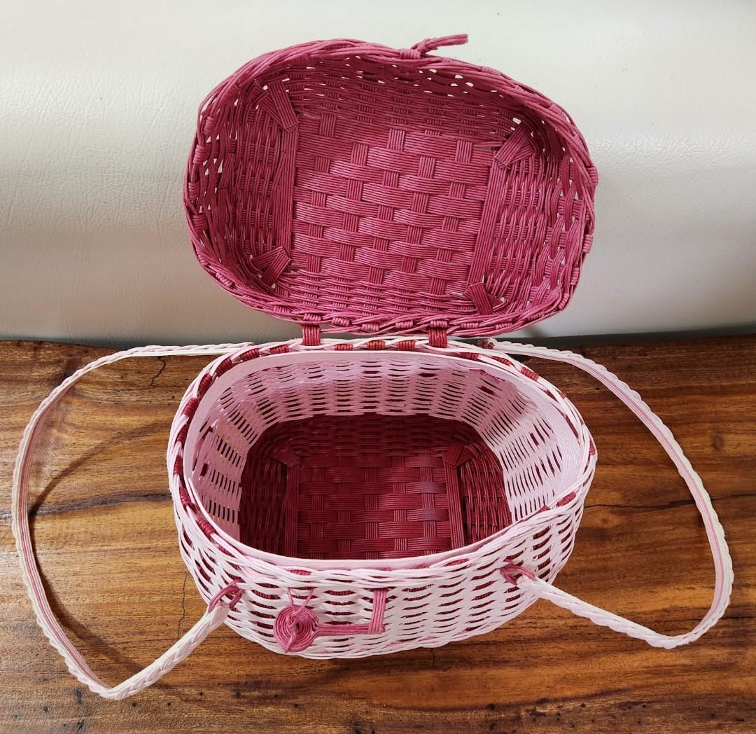 Rattan Pink Basket, Furniture & Home Living, Home Improvement ...
