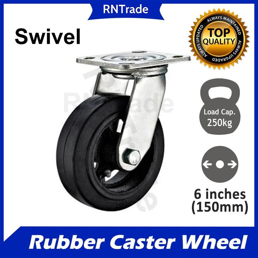 Rubber Caster Wheel 6 inches x 2 inches FIXED, SWIVEL, SWIVEL WITH ...