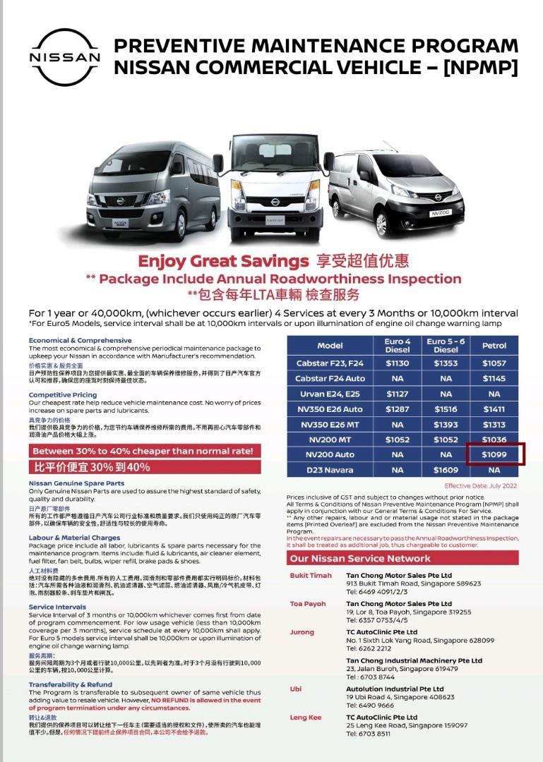 SERVICE PACKAGE FOR NISSAN NV200 AUTO, Car Accessories, Car Workshops ...