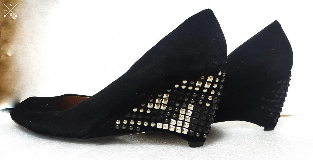 Staccato black 2 inch wedge with diamond studds at the back, Women's ...