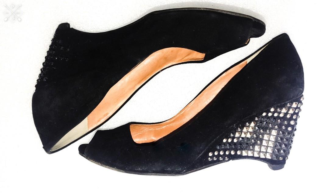 Staccato black 2 inch wedge with diamond studds at the back, Women's ...