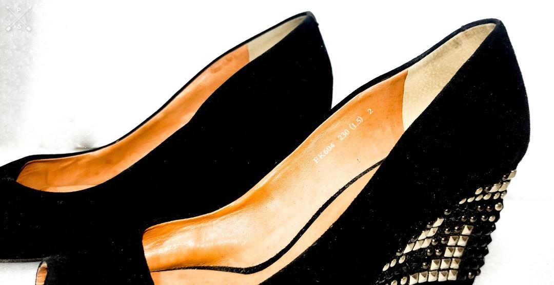 Staccato black 2 inch wedge with diamond studds at the back, Women's ...