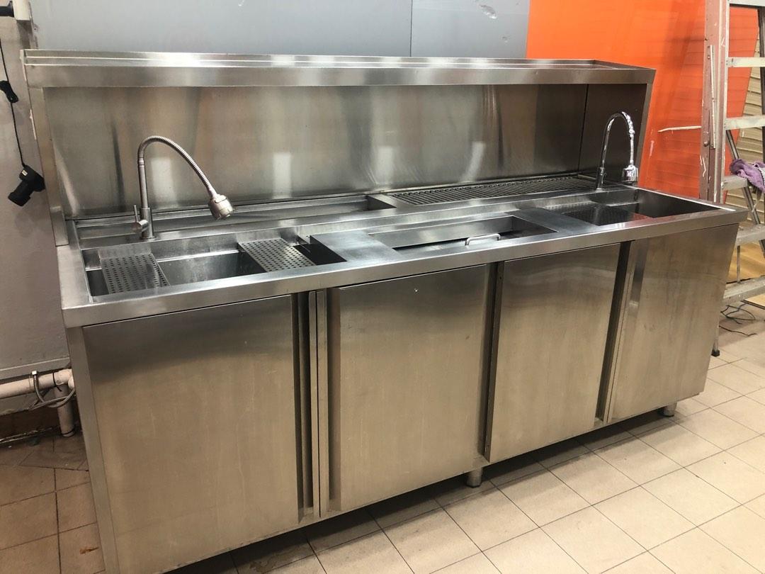 Stainless Steel Table W/Double basin & Ice compartment, Furniture ...