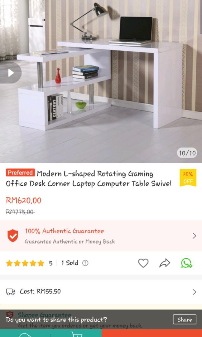 Swivel rotating l shape table, Furniture & Home Living, Furniture ...