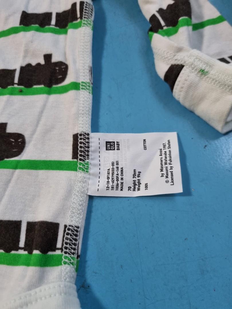 Uniqlo Baby Longsleeves Onesie for newborn 70cm 9kg (Train design by Mizumaru Anzai ) worn only ...
