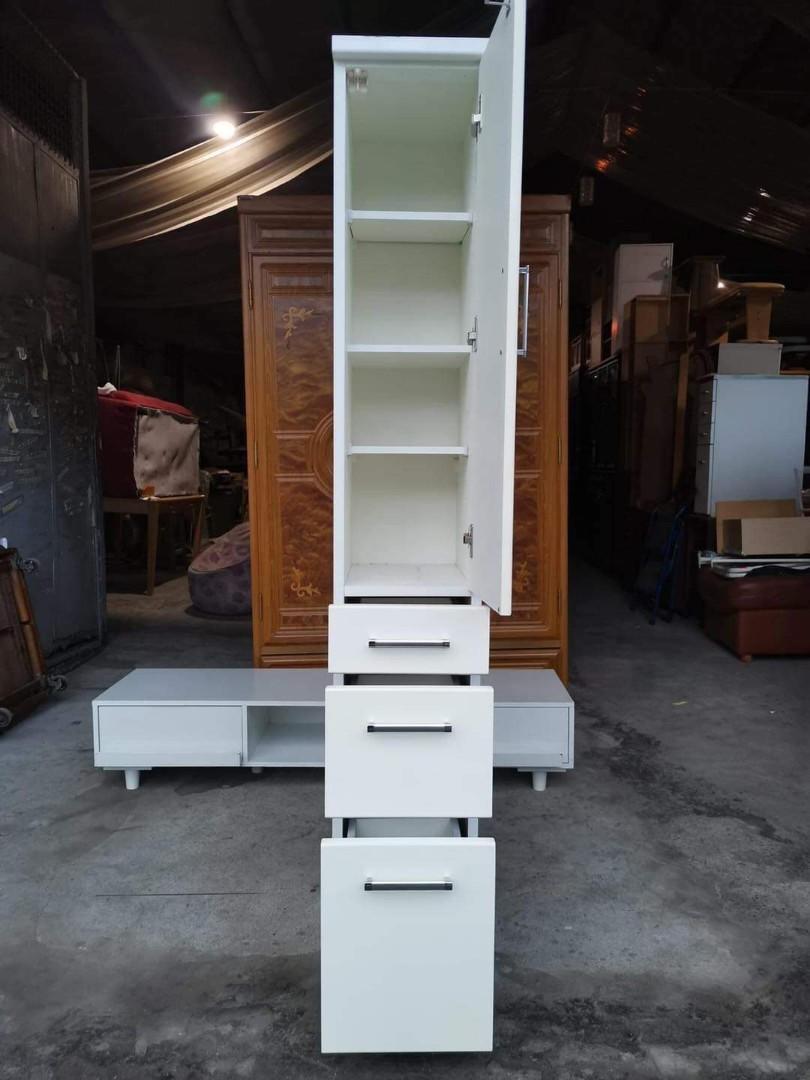 White slim cabinet 12L x 16W x 71H inches Duco finish 3 pullout drawers ...