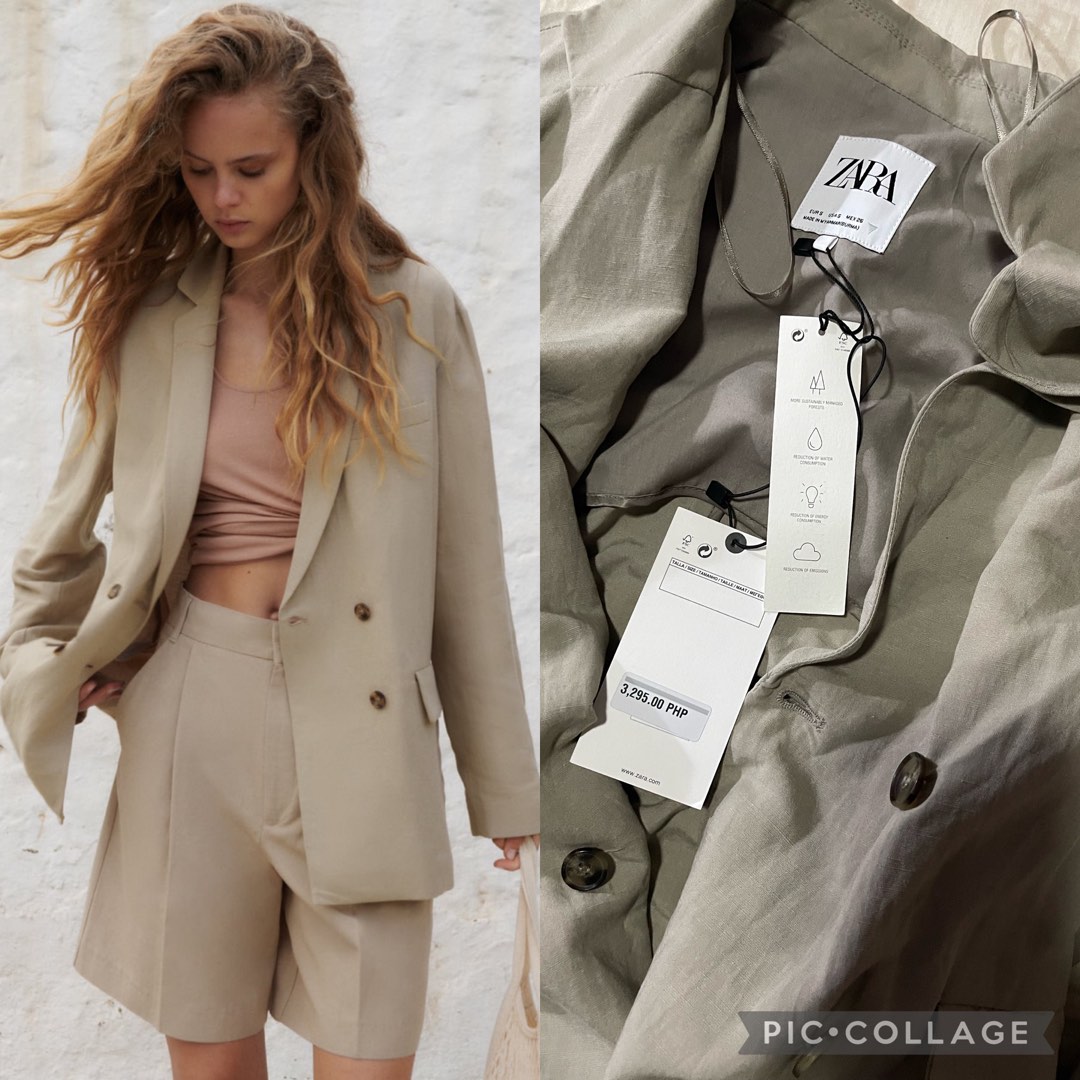 Zara oversized linen beige blazer, Women's Fashion, Coats, Jackets and ...